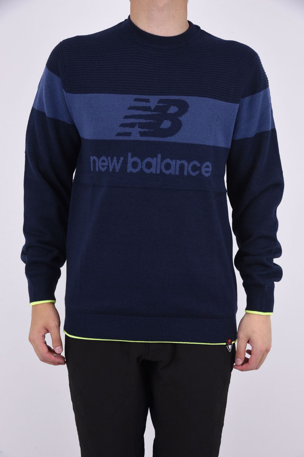 new balance golf - CREW NECK KINT PULLOVER / NBロゴ ジャガード クルーネック ニット ネイビー ...