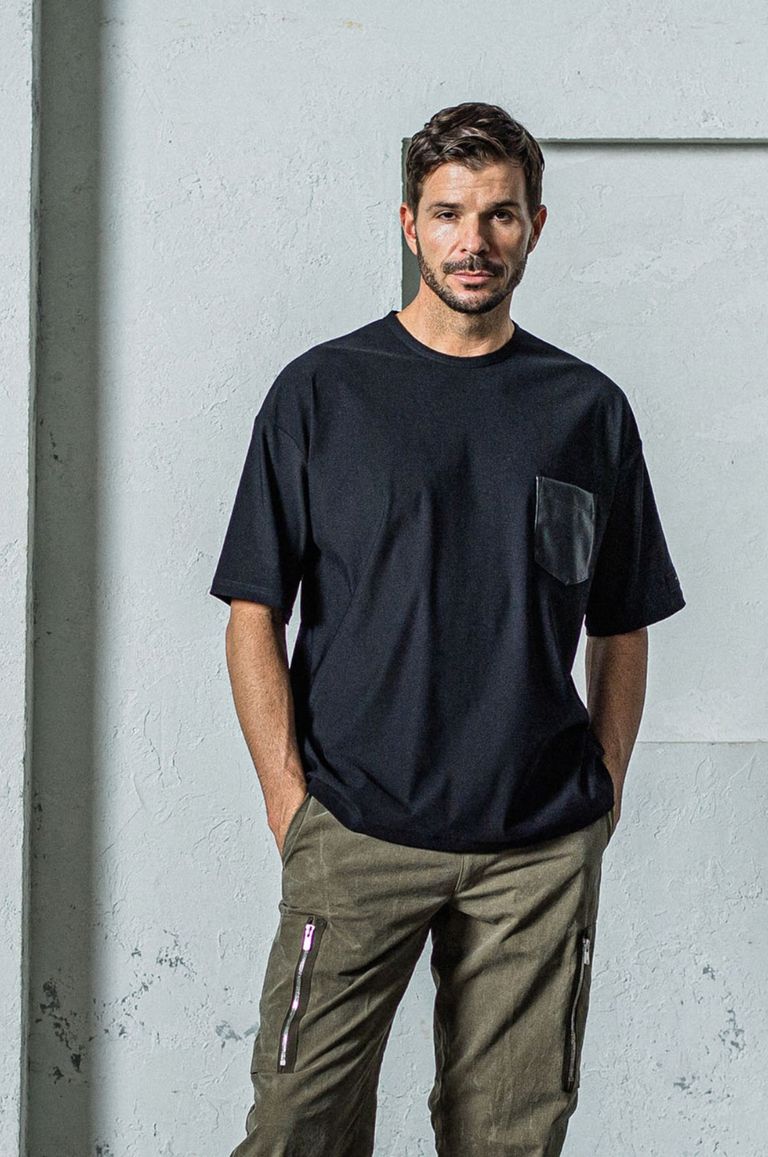 RESOUND CLOTHING - leather pocket overnylon T (ブラック RESOUND CLOTHING - leather pocket overnylon T (ブラック