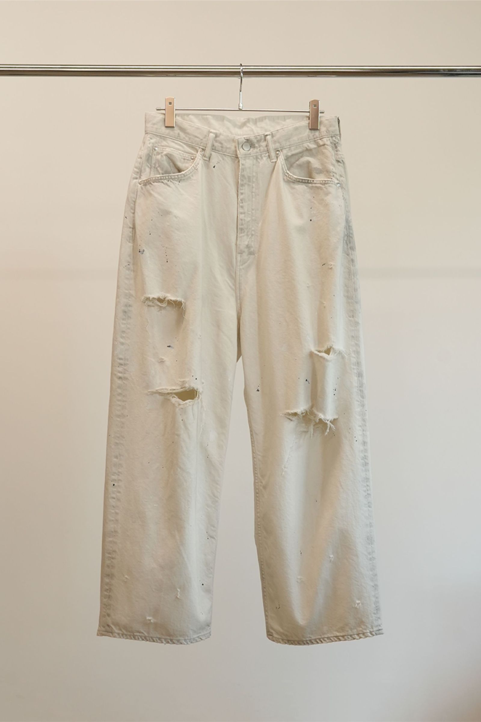 ANCELLM - DAMAGE WIDE 5P DENIM PANTS | WHITE | ダメージ ANCELLM - DAMAGE WIDE 5P DENIM PANTS | WHITE | ダメージ