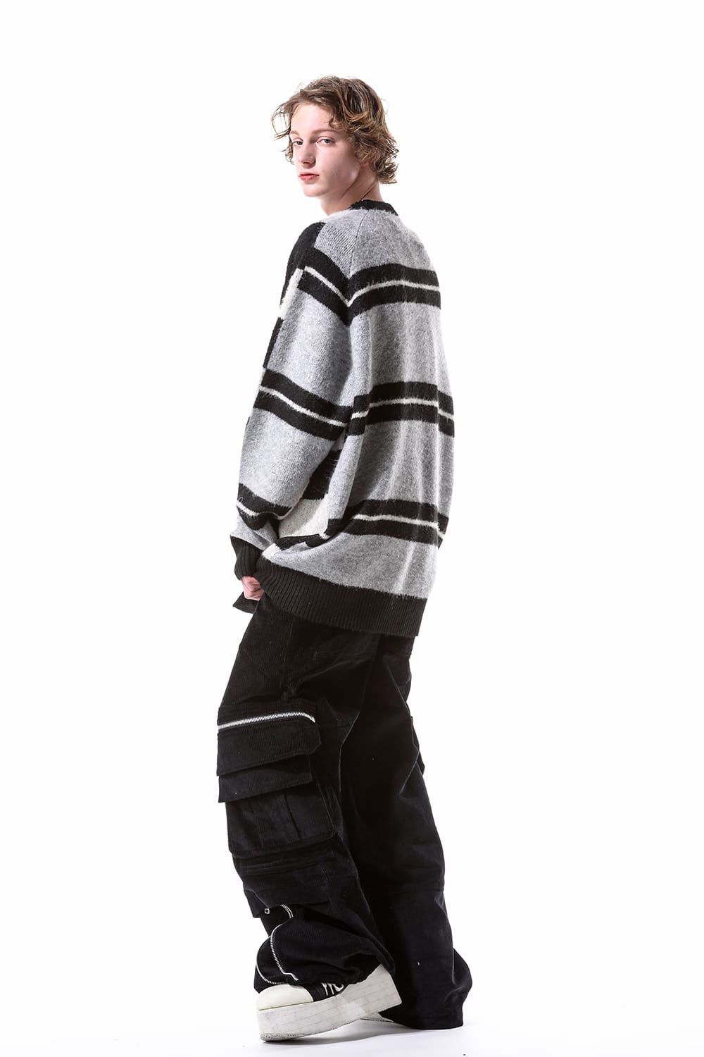 A.F ARTEFACT - Stripes Combi Raglan Knit Top / ブラック A.F ARTEFACT - Stripes Combi Raglan Knit Top / ブラック